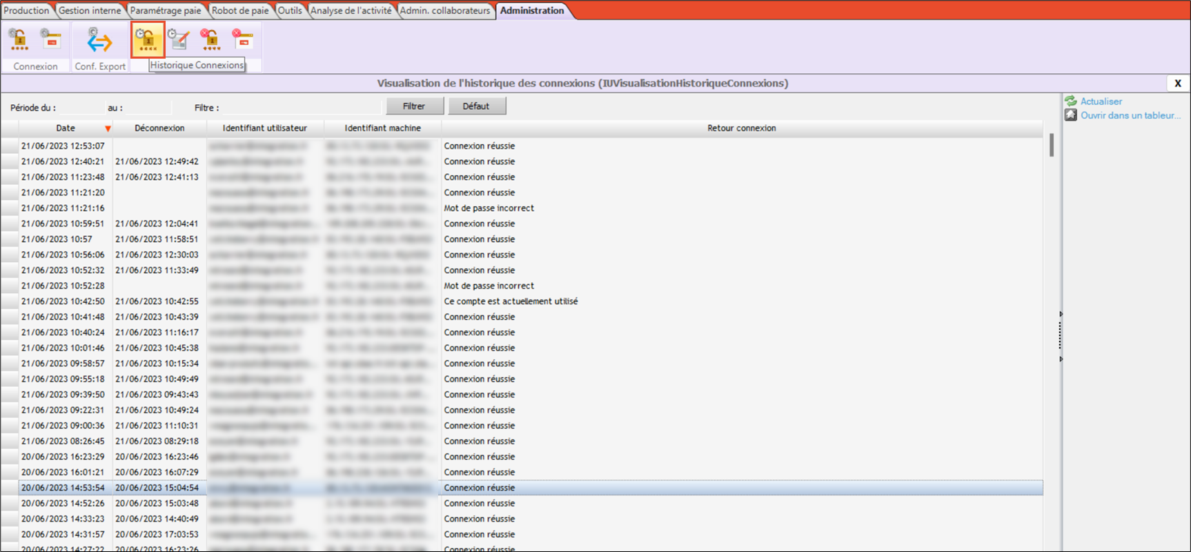 Historique des connexions et modifications – My Silae