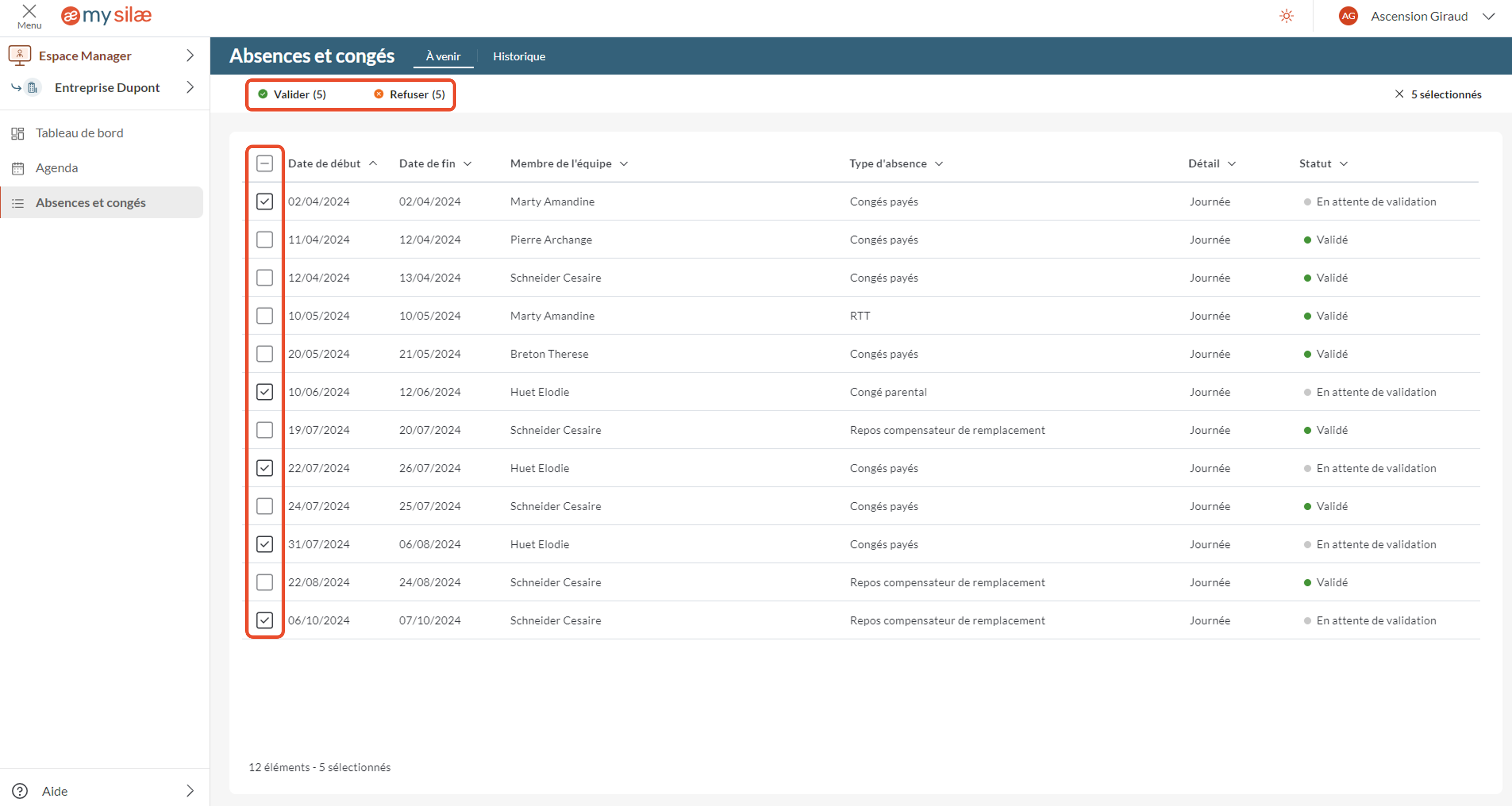 Absences et mobilité : Espace manager – My Silae
