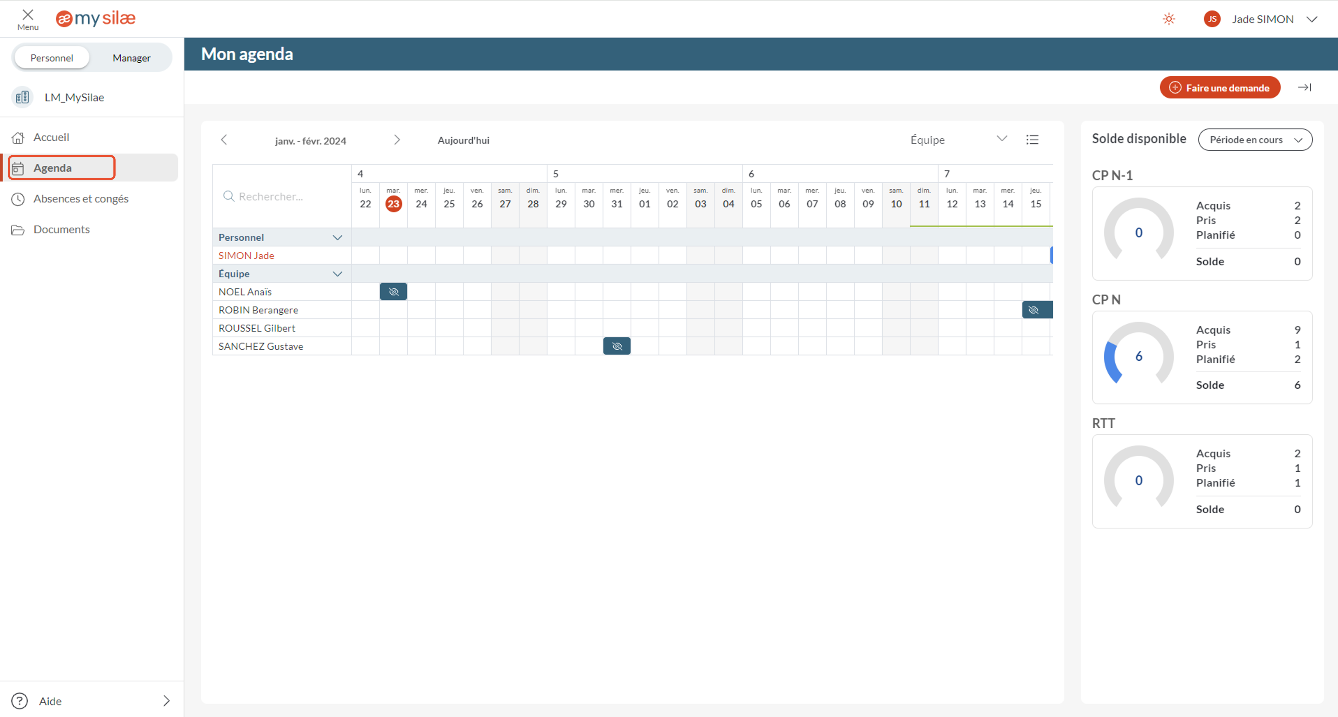 Absences et mobilité : Espace personnel – My Silae