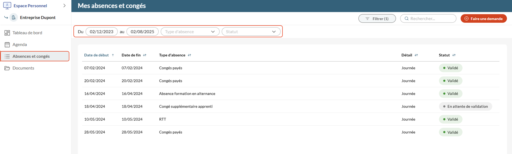 Absences et mobilité : Espace personnel – My Silae