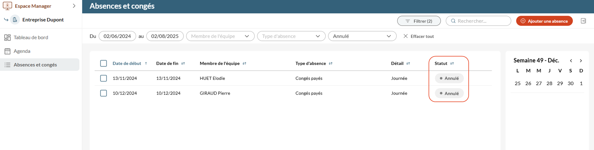 Absences et mobilité : Espace manager – My Silae