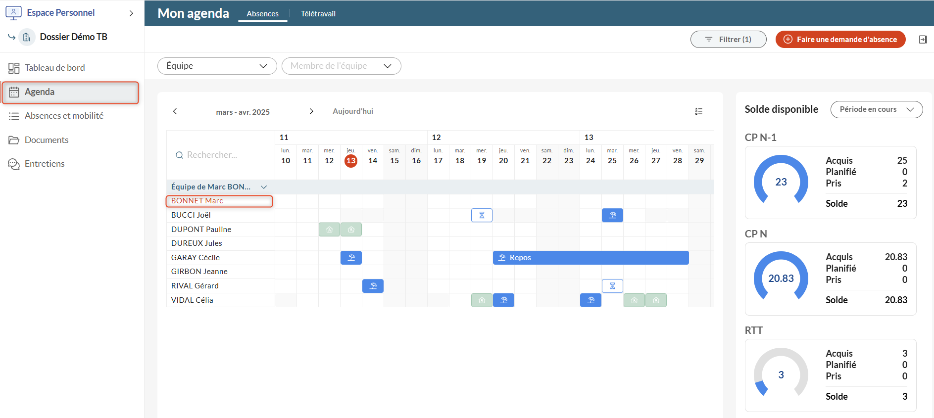 Absences et mobilité : Espace personnel – My Silae