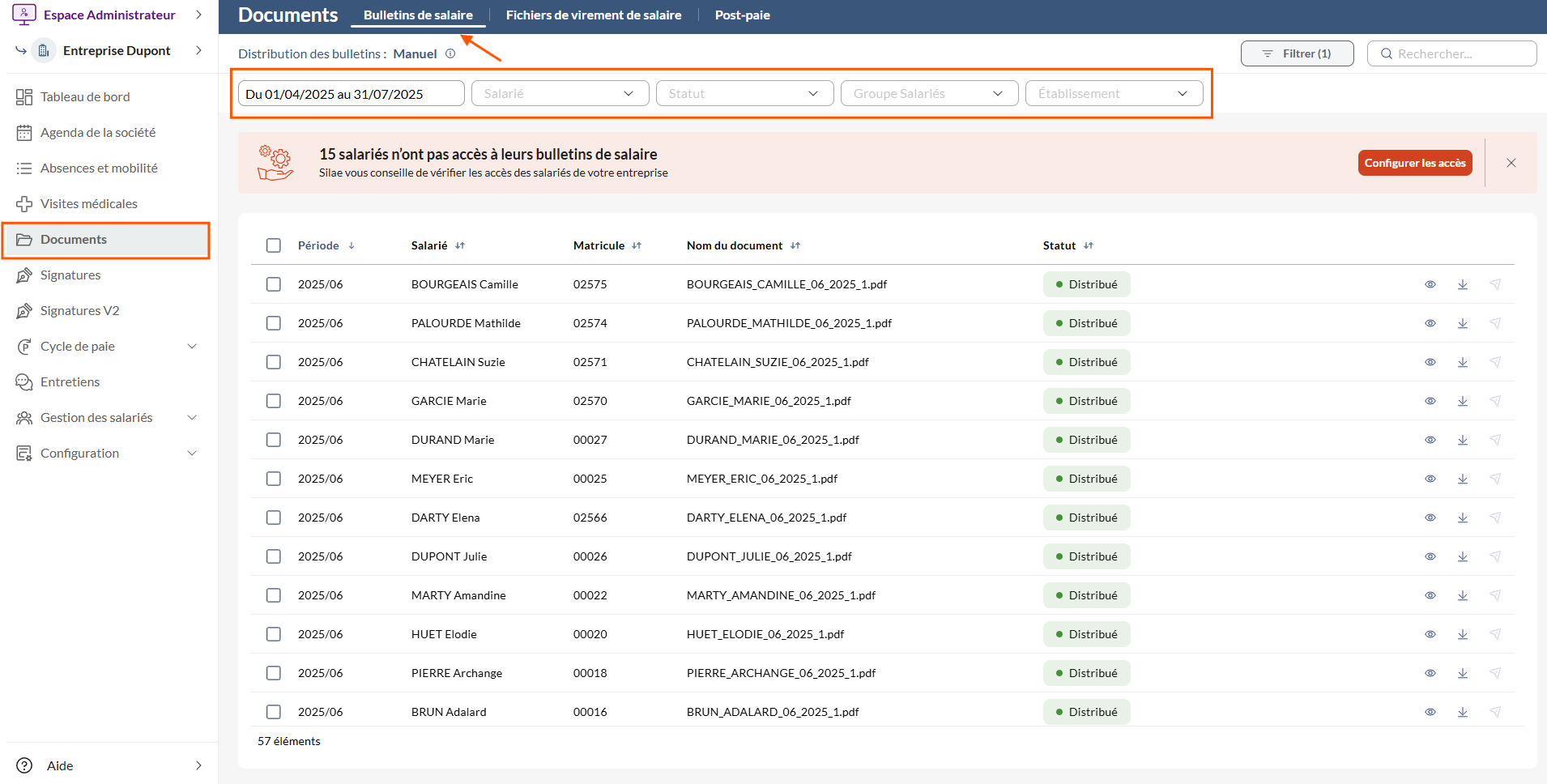 Documents et bulletins : Espace administrateur – My Silae