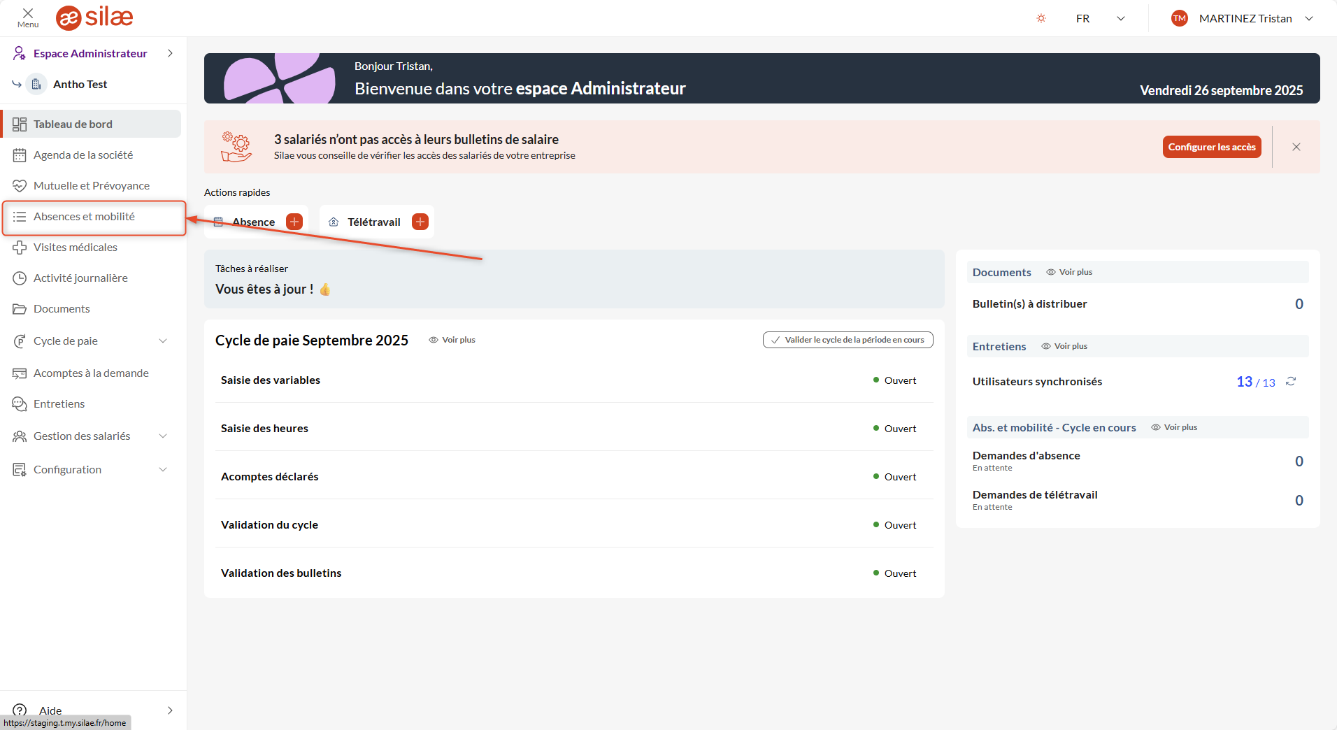 Absences et mobilité : Espace administrateur – My Silae