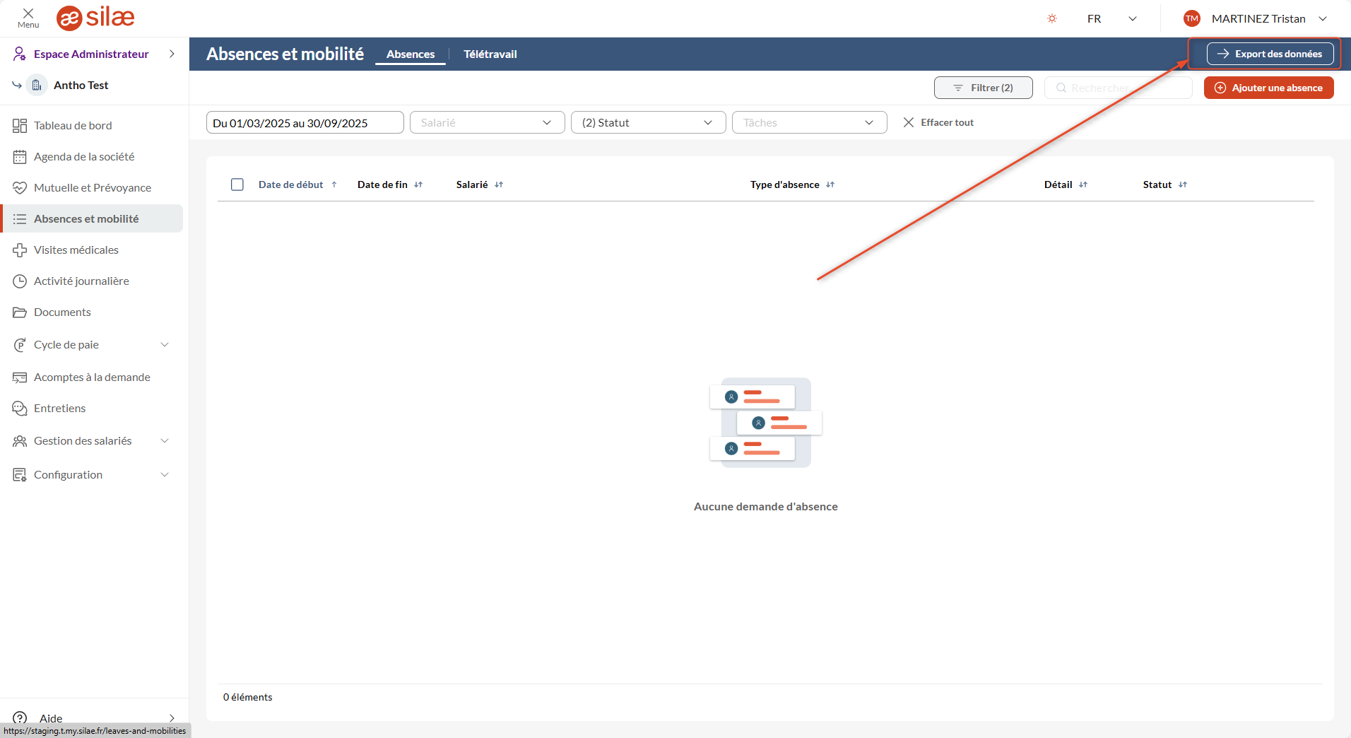 Absences et mobilité : Espace administrateur – My Silae