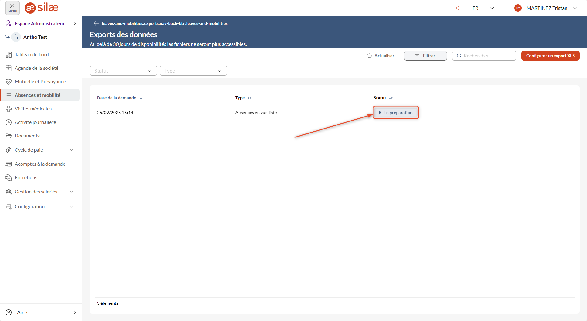 Absences et mobilité : Espace administrateur – My Silae