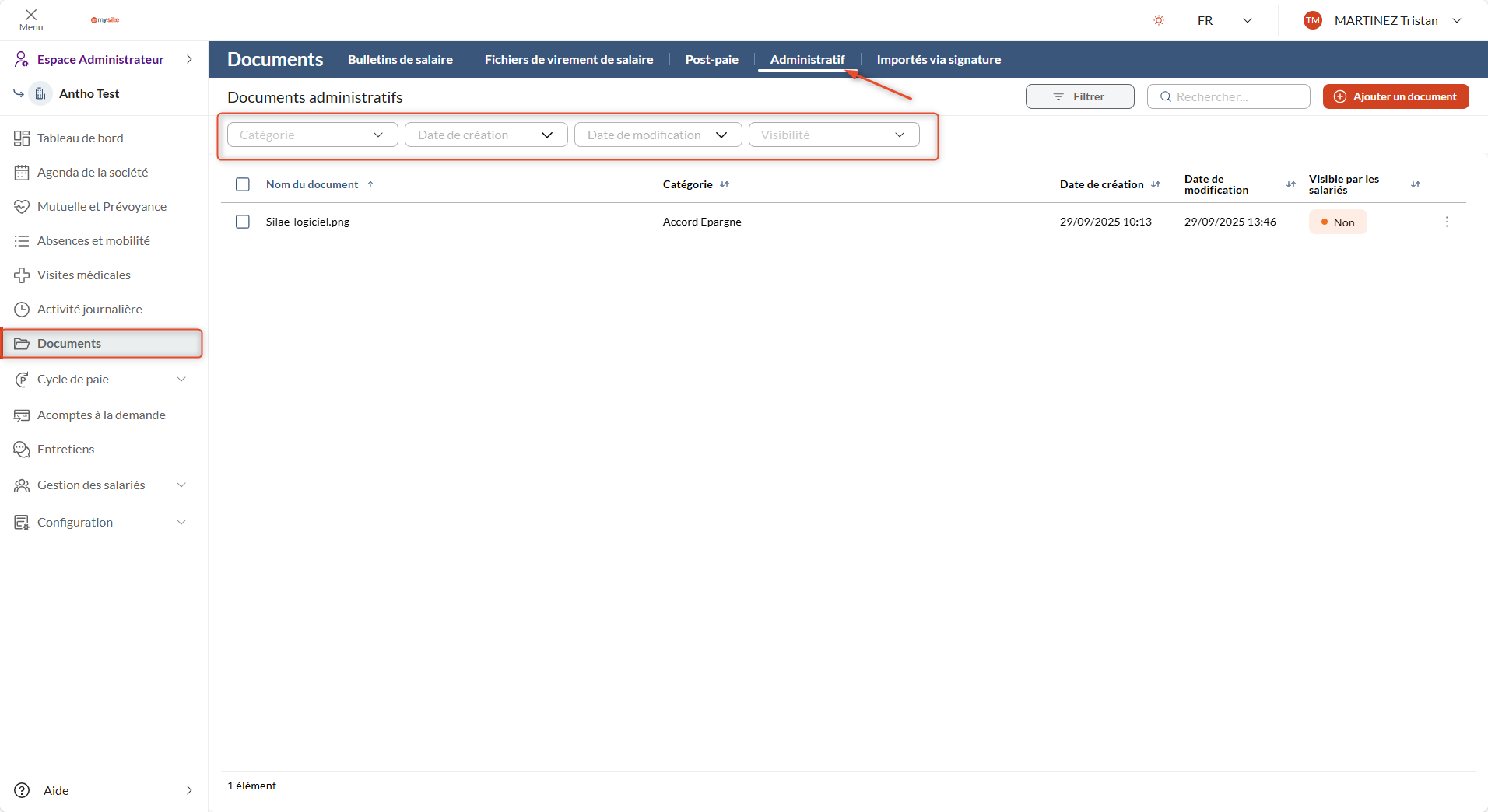 Documents et bulletins : Espace administrateur – My Silae