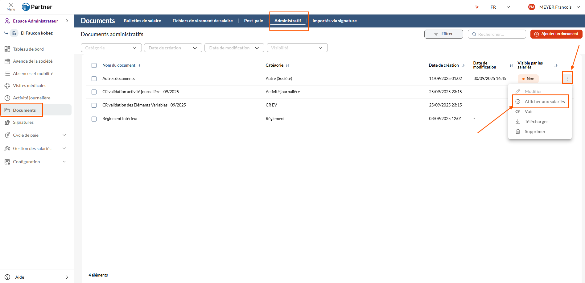 Documents et bulletins : Espace administrateur – My Silae